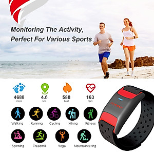 FITCENT Heart Rate Monitor Armband, Bluetooth ANT+ Optical Heart Rate Sensor Arm Band, Rechargeable Fitness Tracker for Peloton Strava Zwift Polar Beat DDP Yoga Wahoo Fitness (Black)