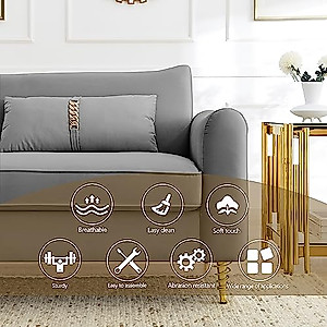 Goohome Tufted Couch, Chesterfield Velvet Upholstered 3-Seater Comfy Sofa, Living Room Furniture Sets, with Solid Wood Frame and Gold Legs, Fit for Bedroom, Office, A-Gray a