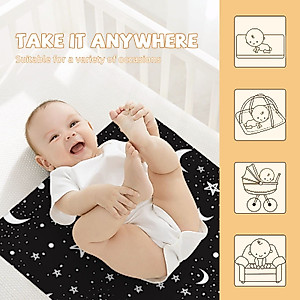 Ykklima Baby Changing Pad, Black White Moon and Star Pattern Change Mat for Diaper Change Waterproof Cotton Portable Reusable Washable for Home & Travel (20 x 28 Inches)