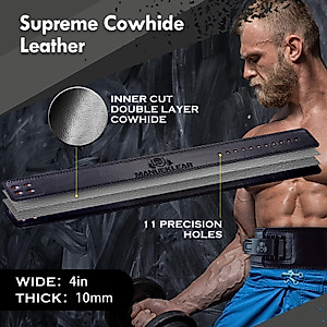 Lever Belt Weightlifting, Leather Lever Belt for Men & Women Powerlifting Lever Belt with 10mm Back Support, Weight Lifting Belt for Weightlifting, Deadlifts, Squat