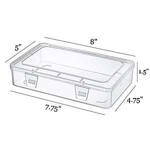 Kingrol 12 Pack Clear Plastic Storage Containers with Lids, 8 x 5 x 1.75 Inch Empty Hinged Boxes, Stackable Organizer Boxes for Home, Office, Craft Supplies