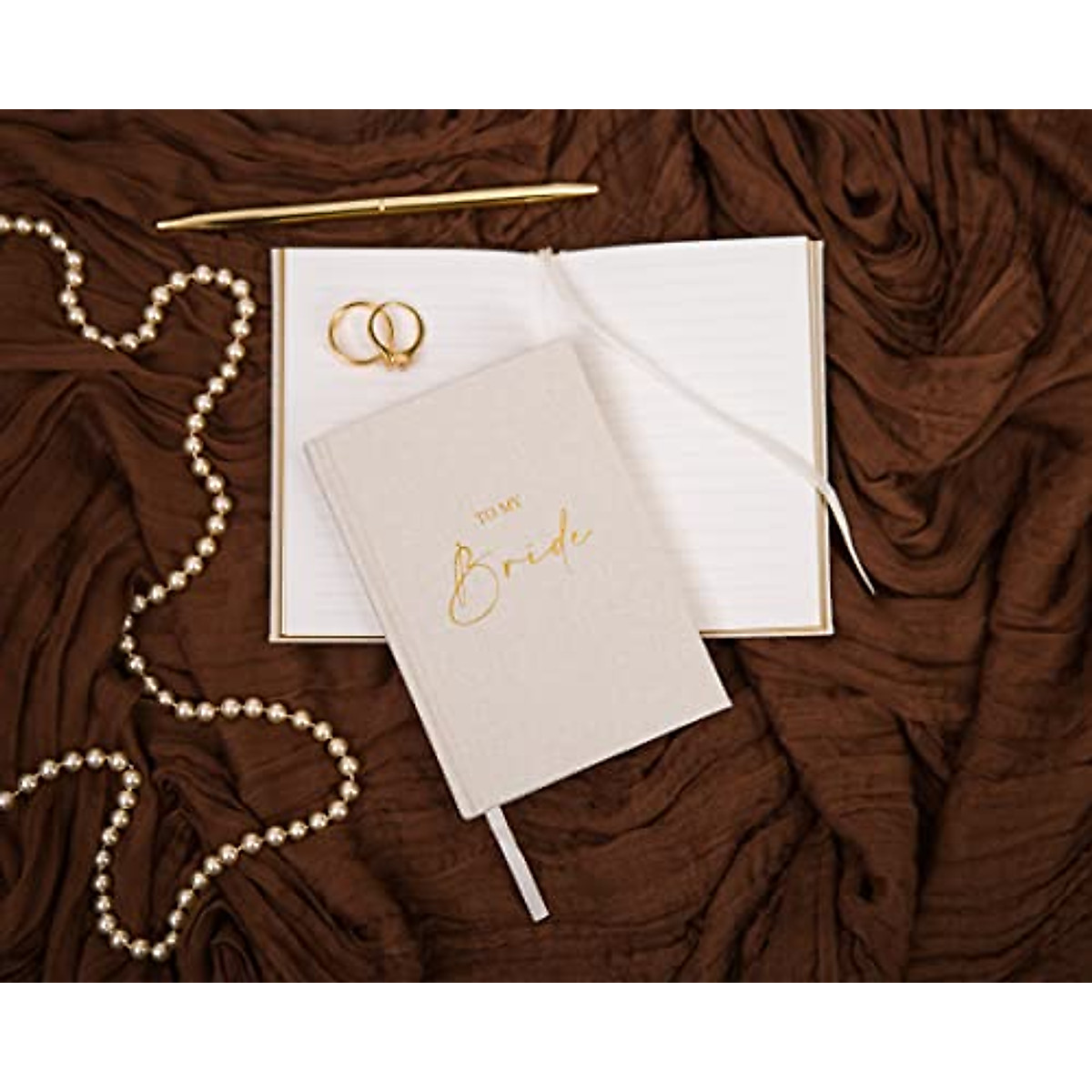 MUUJEE to My Groom and to My Bride Vow Books (Set of 2) - Ivory Canvas Linen Gold Foil Embossed Vows Book Journal for Wedding Ceremony Vow Renewal Valentines Day Gift for Husband Wife