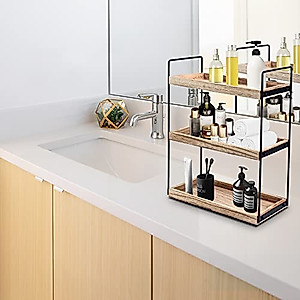 3 Tier Bathroom Organizer Countertop, Wood Vanity Organizers and Storage, Bathroom Trays for Counter, Standing Rack Cosmetic Holder