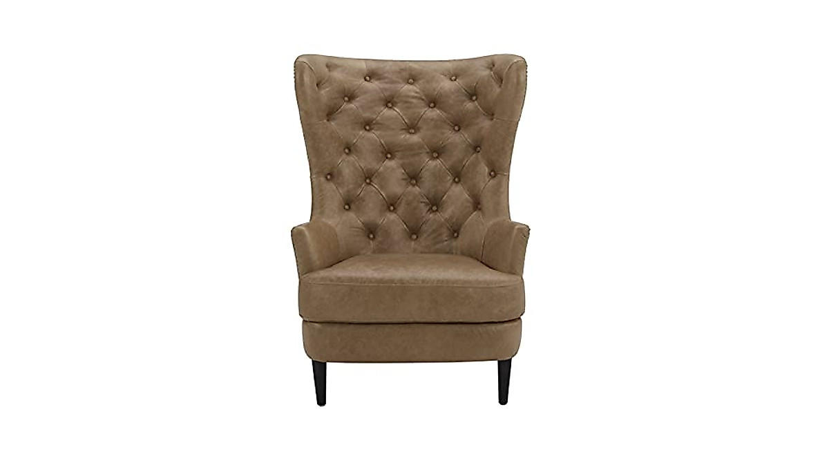 Stylish Cognac Wingback Leather Accent Chair