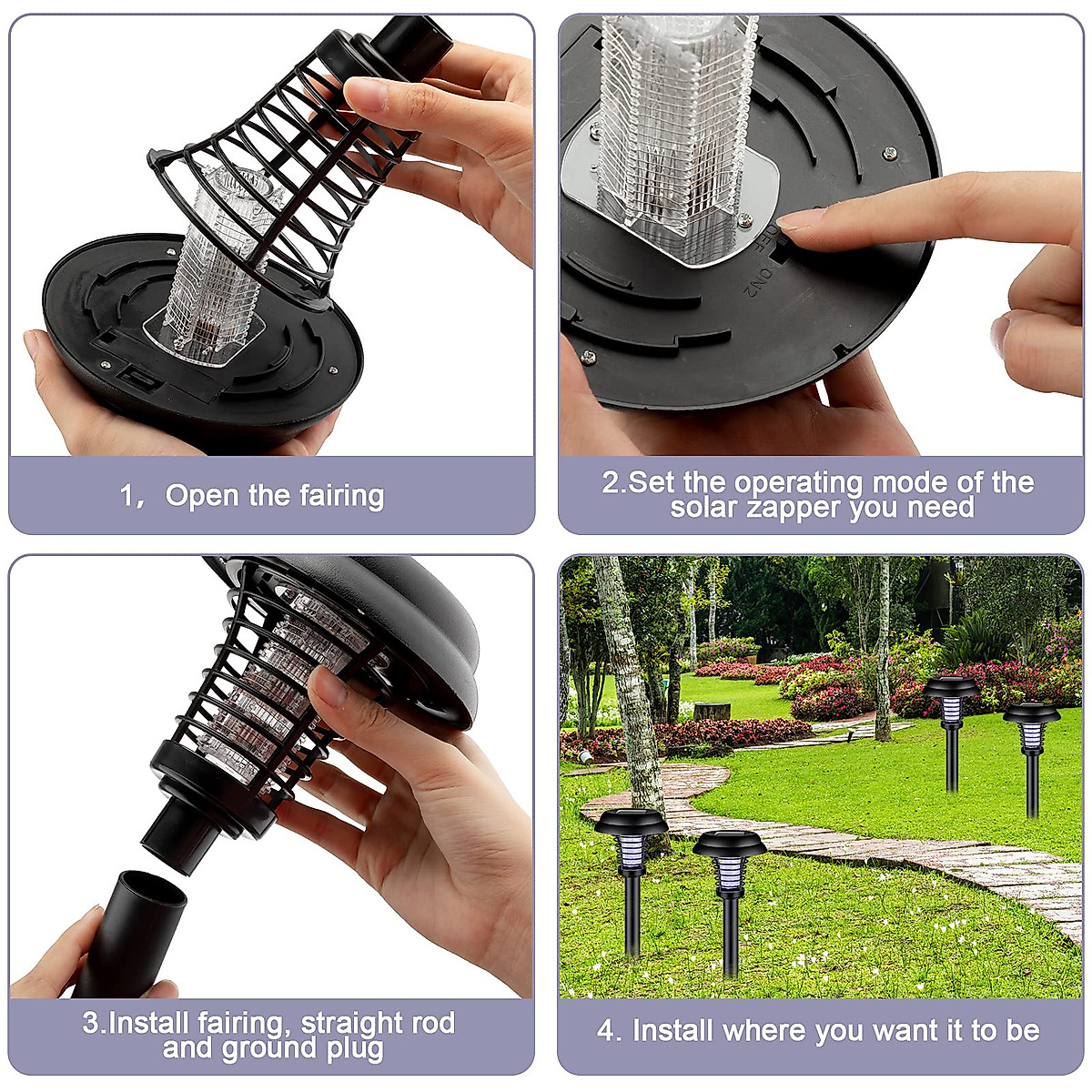 8 Pack 2 in 1 Bug Zapper Outdoor Waterproof Solar Mosquito Killer UV Fly Zapper Ground Plug Light for Home Kitchen Patio Backyard Camping