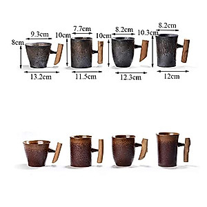Rewhey Japanese-style Vintage Ceramic Coffee Mug Tumbler Rust Glaze Tea Milk Beer Mug with Wood Handle Water Cup Home Office Drinkware (Style-2 B)