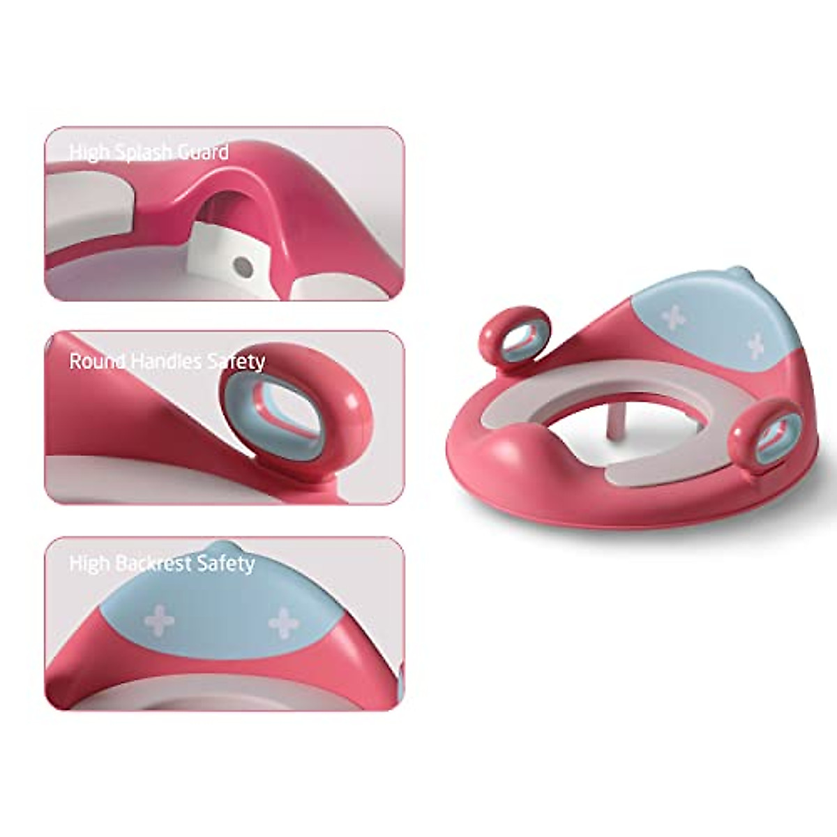 Potty Training Seat with Soft PU Cushion Handles Backrest Splash Guard for Toddlers Kids Boys Girls (pink)