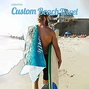 Zookao Personalized Beach Towels Ocean Waves & Sand, Personalized Gifts Custom Gifts for Men,35'' x 72'' Microfiber Absorbent Quick Dry Personalized Beach Towels with Travel Bag