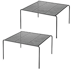 mDesign Modern Metal Square Kitchen Cabinet, Pantry, Countertop Organizer Storage Shelves for Kitchen Cabinets, Countertops, Pantry - Durable Steel, Non-Skid Feet, 2 Pack - Black