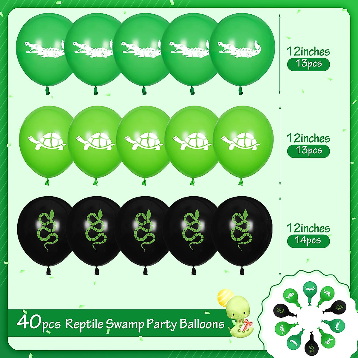 40 PCS Reptile Swamp Birthday Party Balloons Decorations Jungle Wild One Party Decorations Safari Animals Lizard Snake Turtle Alligator Themed Balloons for Kids Birthday Baby Shower Party Supplies