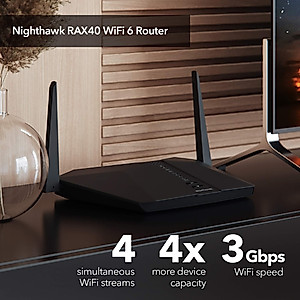 NETGEAR Nighthawk 4-Stream AX4 Wi-fi 6 Router (RAX40) – AX3000 Wireless Speed (Up to 3 Gbps) | 1,500 Sq Ft Coverage