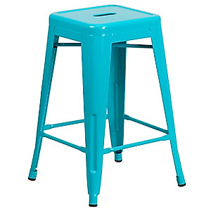 EMMA + OLIVER Commercial Grade 24" H Backless Teal-Blue Indoor-Outdoor Counter Height Stool