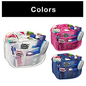 Smart Design Pop-Up Shower Caddy w/ 7 Compartments & Strap Handles - VentilAir Mesh Material - Home Organization (Holds 3 Loads) (9 x 12 Inch) [White]