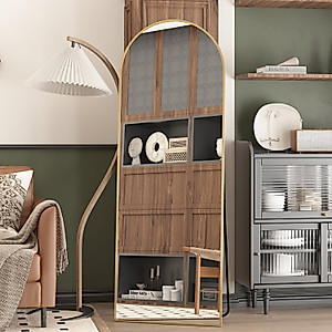 Elemango 64"x21" Arched Floor Mirror Full Length Mirror, Full Body Wall Mirror with Aluminum Frame, Arched-Top Full Mirror Standing Hanging or Leaning, Dressing Mirror for Bedroom Living Room, Gold