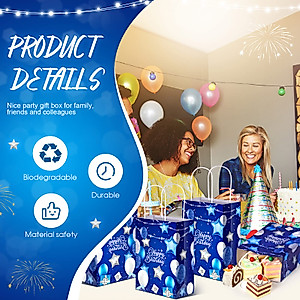 24 Pcs Birthday Gift Bags with Handles Navy Blue Silver Birthday Party Favors Goodie Bag Paper Gift Wrapping Bags for Boy Girls Men Women Birthday Party Supplies, 5.9 x 3.2 x 8.3 Inches