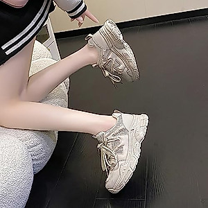 Women’s Sport Shoes Low Heel Wedge Sneakers Fashion Platform Sneakers Low Top Trainers Walking Shoes Breathable Casual Lace Up Comfort Walkout Shoes Athletic Tennis Shoes Grey