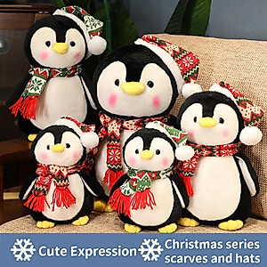 Cute Plush Penguin Stuffed Animal with Hat and Scarf, Penguins Plush Toys,Christmas Penguin Plush Soft Body Pillow Plushies,Room Decor, Gift for Girls and Boy Halloween, Birthdays (Red, 9.8 in)