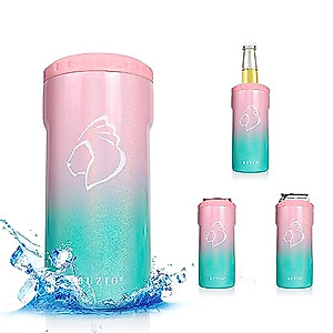 BUZIO 3-in-1 Insulated Can Cooler for 12oz, Double Walled Stainless Steel Can Holder and Beer Bottle Holder, 6 Hours Cold, Can Coozie Drink Cooler for 12 oz Slim Cans, Regular Cans, Bottles