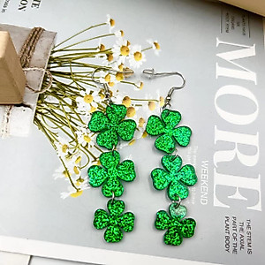 St. Patrick's Day Earrings for Women,Irish Shamrock Acrylic Dangle Earrings, Green Hat Clover Horseshoe Drop Earrings for Irish Festival (C)