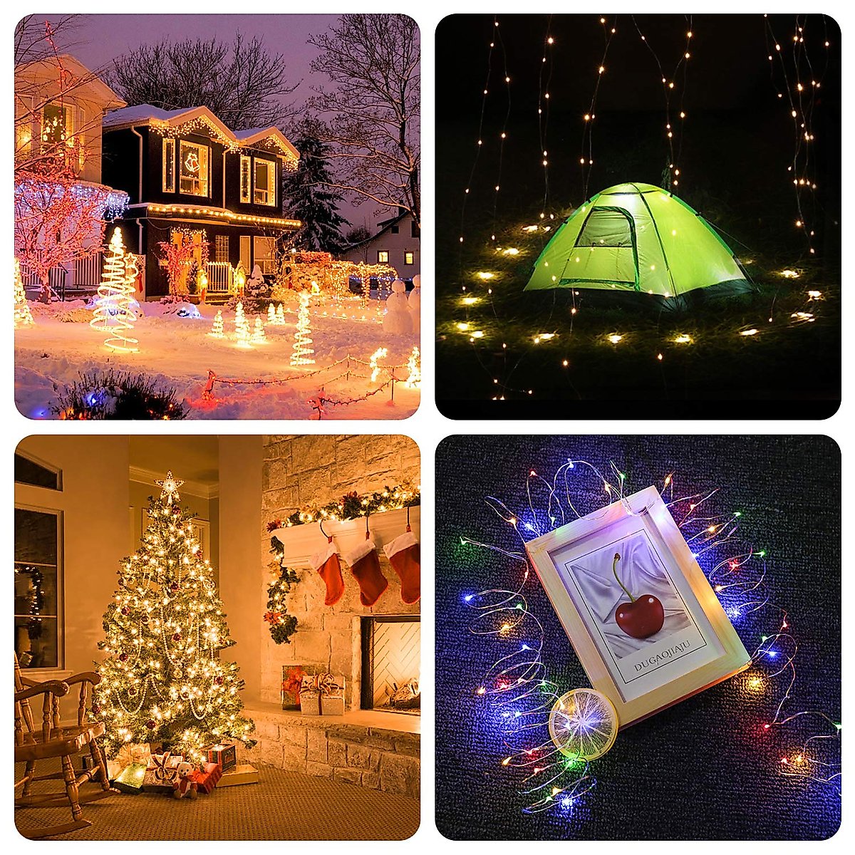 Ariceleo 4 Packs Warm White & Multi-Color Battery Operated String Lights, 5M/16.4ft. 50 LEDs Remote Control Timer 12 Modes Optional Twinkle Battery Powered Fairy Lights Sliver Wire Firefly Lights