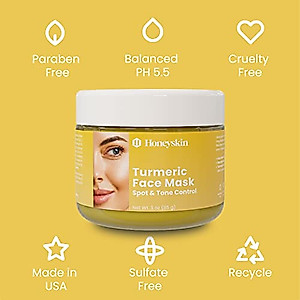Turmeric Face Mask for Sensitive Skin - Deep Pore Cleansing Mask - Skin Moisturizing Face Mask - Organic Face Mask Skin Care with Manuka Honey, Kaolin Clay and Bentonite Clay Mask (3oz)