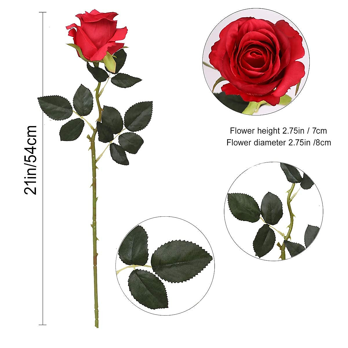 Hawesome Artificial Flowers 10 PCS Silk Roses with Long Stems Faux Realistic Roses for Wedding Bouquets Table Centerpieces Party Home Decor(White)