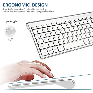 Wireless Keyboard and Mouse - FENIFOX USB Slim 2.4G Wireless Keyboard Mouse Combo Full-Size Ergonomic Compact with Number Pad for Laptop PC Computer Windows mac- Silver White