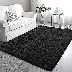 Sovolibee Ultra Soft Fluffy Area Rugs for Bedroom Living Room, Indoor Shaggy Non-Slip Floor Carpet for Room Girls Dorm Baby Nursery Play Mat- Modern Home Decor Rug 4 x 5.3 Feet Black