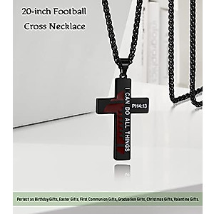 Cross Necklace for Boys Men Graduation Gifts Him Teenage Boys Football Pendant Chain American Flag Christian Baptism Jewelry Year Old Birthday Confirmation Christmas Stocking Stuffers Valentines Black