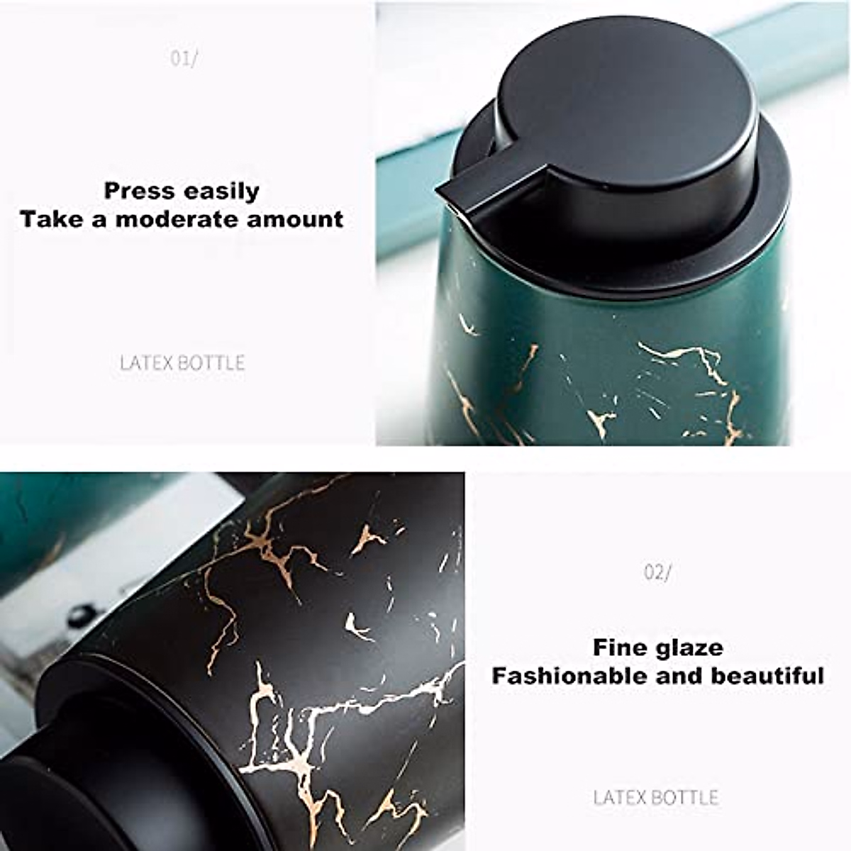 Beuway 12Oz Foam Hand Soap Dispenser,Ceramic Lotion Hand Soap Dispenser Countertop Foaming Soap Dispenser for Kitchen or Bathroom (Marbling green)