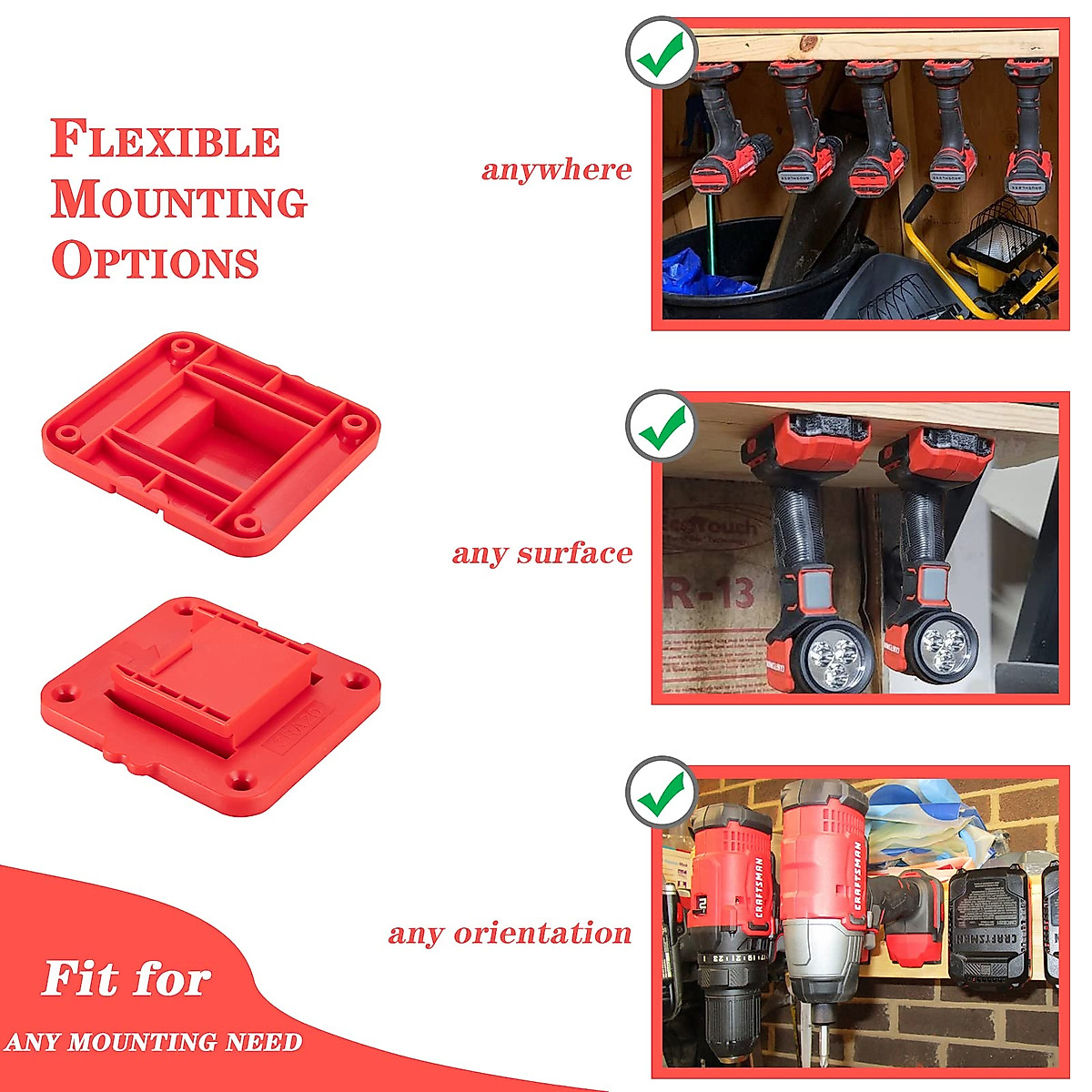 5 Packs Tools Drill Mount Holder, Fit for V20 Craftsman 20V Li-ion Drill Tools Holder Dock Hanger with 20 Screws(No Tool)