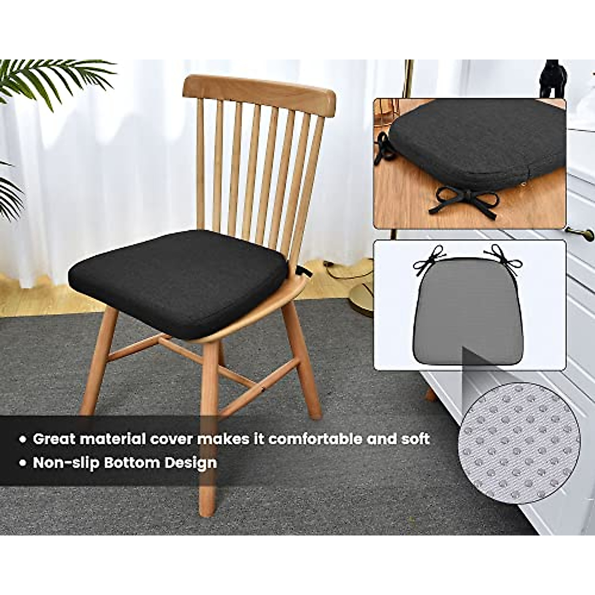 Nuowa Chair Cushions U-Shaped Chair Cushions with Ties 17 x 16 Inches Non Slip Dining Chair Pads and Seat Cushion Set Black