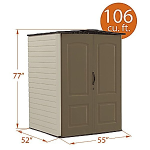 Rubbermaid Medium Vertical Resin Weather Resistant Outdoor Storage Shed, 5 ft. x 4 ft, Putty/Canteen Brown, for Garden/Backyard/Home/Pool & FG5A4700MICHR Garage Storage
