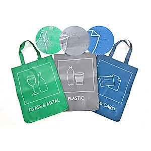 NYS CLOUD Reusable Recycling Bin Bags, 3-Pack Indoor and Outdoor Separate Waste Sorting Organizer Compartment Container, Waterproof Recycle Bins for Kitchen Home Office