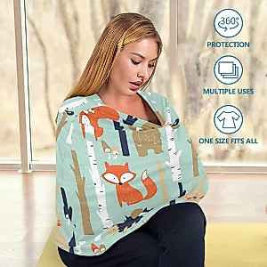 Animal Fox Bear Rabbit Nursing Cover Breastfeeding Scarf, Stretchy Infant Carseat Canopy Multi-use Stroller Cover Car Seat Cover for Baby Girl Boy