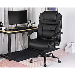 Big and Tall Office Chair 500lbs Wide Seat Ergonomic Desk Chair with Lumbar Support Arms High Back PU Leather Executive Task Computer Chair for Heavy People Women,Black