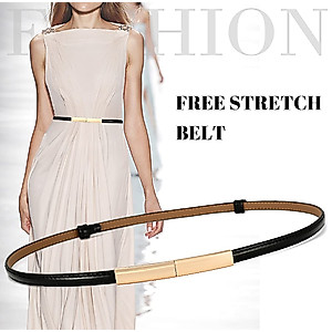 Glamorstar Women Skinny Patent Leather Slim Belt Adjustable Alloy Buckle Waist Belt for Dress Black 100CM