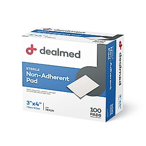 Dealmed Sterile Non-Adherent 3" x 4" Gauze Pads – 100 Count (1 Pack) Non-Adhesive Wound Dressing, Highly Absorbent, Non-Stick, Individually Wrapped for Extra Protection (Box of 100)