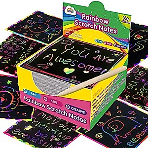 ZMLM Rainbow Scratch Mini Art Notes - 125 Magic Scratch Paper Note Cards for Kids Toy Arts Crafts DIY Party Favor Supplies for Girls Boys Birthday Halloween Christmas Stocking Stuffer Gift Box