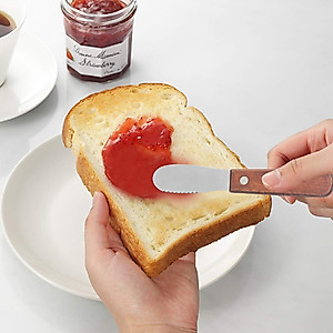 DaKuan 8 Pack Stainless Steel Straight Edge Wide Butter Spreader with Wood Handle, Sandwich Cream Cheese Condiment Knives 5 Inch