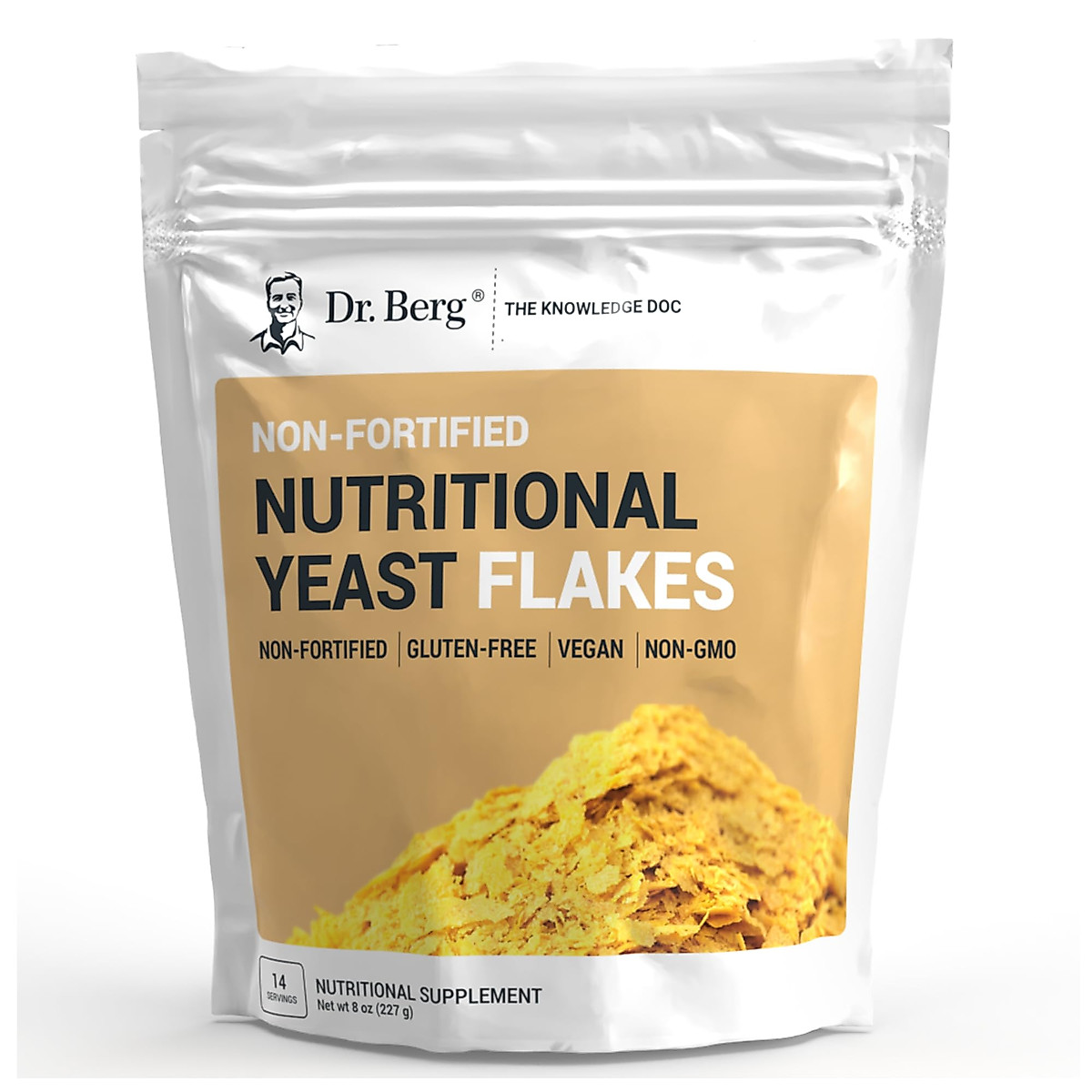 Dr. Berg Premium Nutritional Yeast Flakes - Delicious Non-Fortified Nutritional Yeast with Naturally Occurring B Vitamins - 8oz