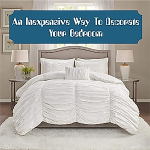 Ornate Bedding 100% Egyptian Cotton 600TC Decorative 3-Piece Soft Luxurious Duvet Set Ruched Ruffle Designer Comforter Cover & Pillow Shames with Zipper & Corner Ties, Full/Queen (Burgundy)