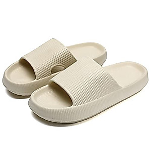 Jaeynow Cloud Slides for Women,Unisex Pillow Slippers Non-Slip Open Toe Quick Drying Shower Shoes Indoor Outdoor Beach Pool Garden Women Sandals Thicken Sole Slides for Men(Beige 38/39)