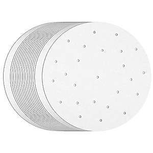 100 Pack Round Air Fryer Liners with Holes for Air Fryer Basket, Dumpling Paper, 10 Inch Perforated Bamboo Steamer Liner Sheets for Baking (White)