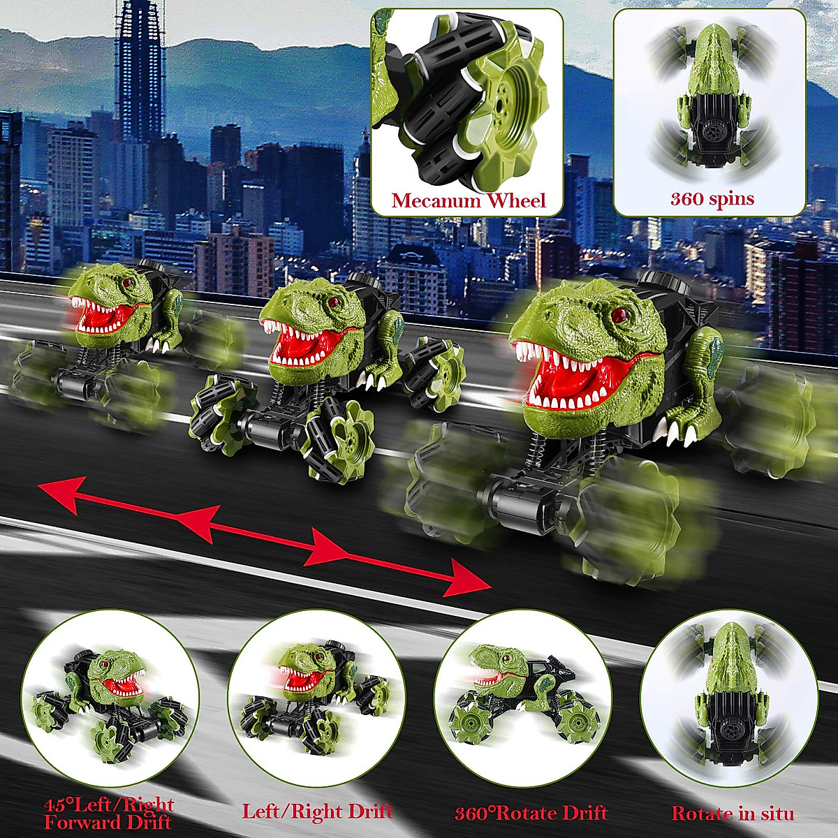 ZAYOR Monster Trucks for Boys,Dinosaur Remote Control Car with Music and Led Lights,Kids Outdoor Toys,360°Rotation RC Car Toys for Boys Age 5 6 7 8 9 10 11 12 As Birthday Gift