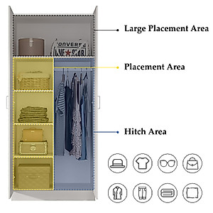 ECACAD Wardrobe Armoire with 5 Shelves, Hanging Rod & 2 Doors, Wooden Closet Storage Cabinet for Bedroom, White (31.5”W x 19.1”D x 70.9”H)