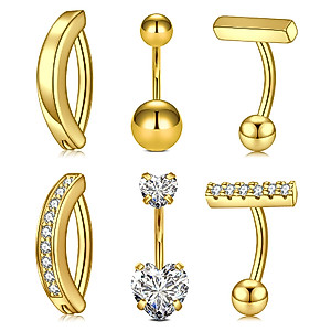 QWALIT Gold Belly Button Ring Belly Rings for Women Belly Button Rings Surgical Steel Clicker Belly Ring Simple Belly Piercing Belly Button Piercing Jewelry