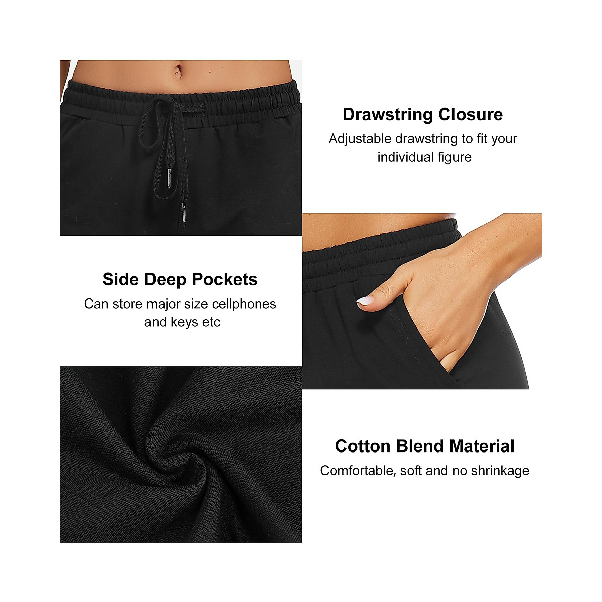 Stelle Womens Bermuda Knee Length Exercise Running Lounge Sweat Shorts with Deep Pockets (X-Large, 10" Black)