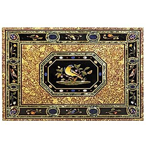 48" x 30" Inch Black Marble Dining Table/Coffee Table Italian Pietra Dura Design Outdoor Indoor Table, Office Table, Conference Table