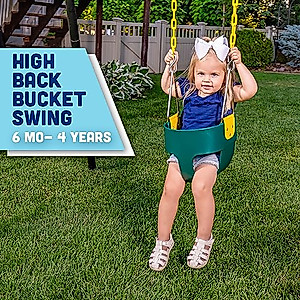 Original High Back Full Bucket Toddler Swing Seat with Plastic Coated Chains and Carabiners for Easy Install - Green - Squirrel Products